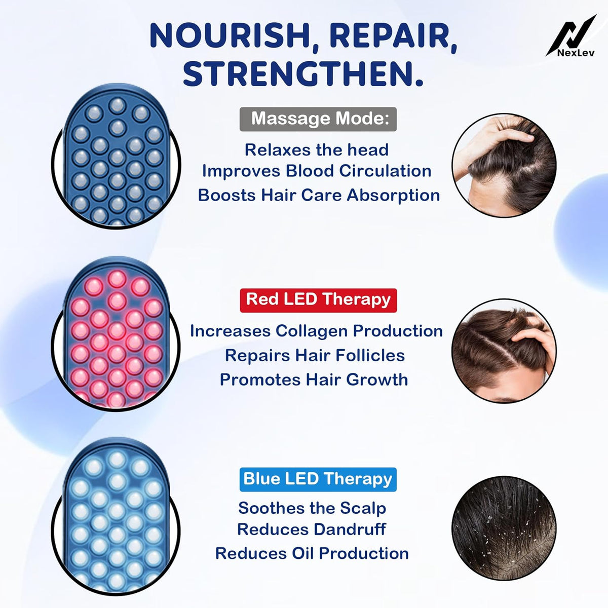 LED Hair Therapy Comb| Red & Blue LED light | Nexlev Store